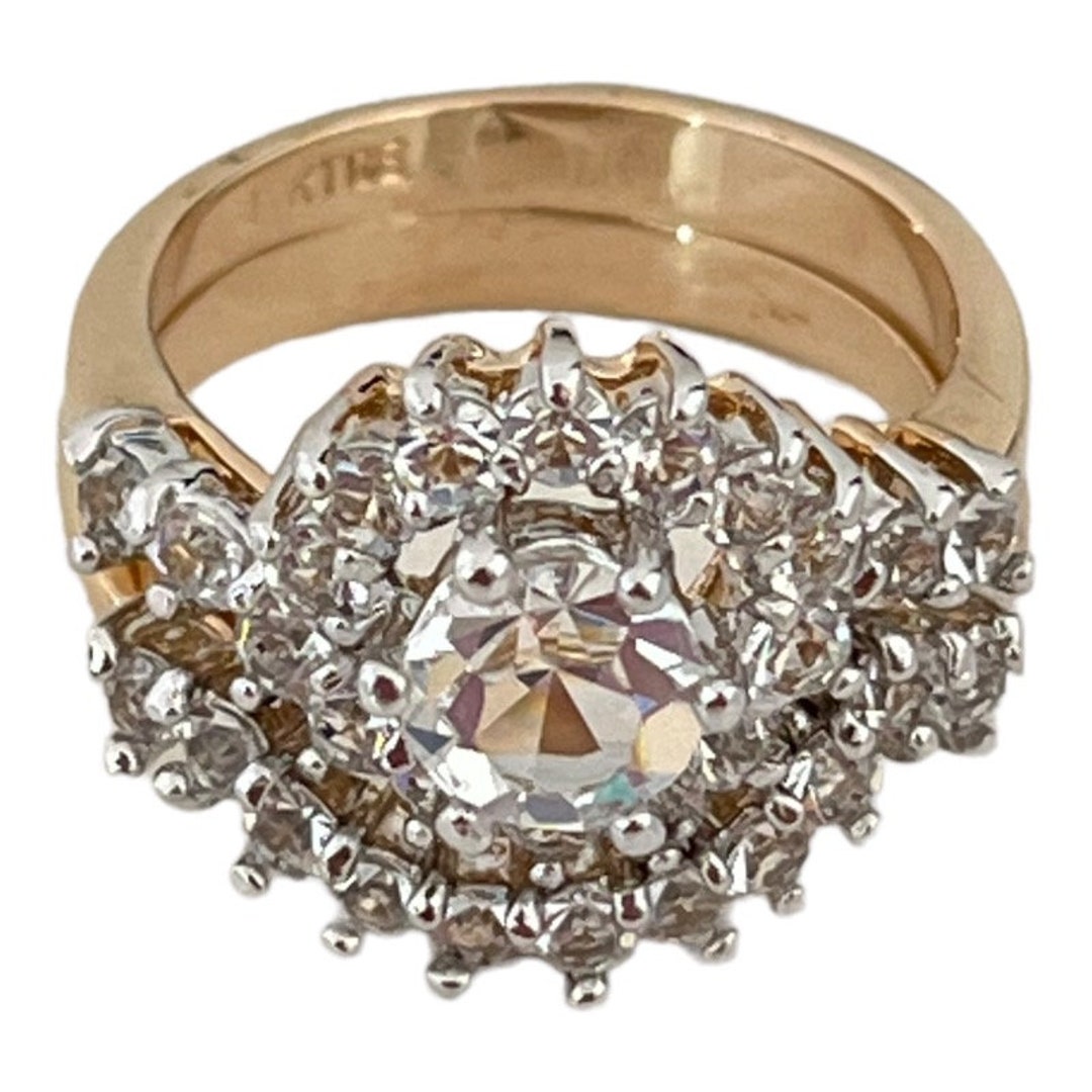 Vintage Wedding Ring Set Clear Cubic Zirconia Stones Two Tone 14K Gold ...