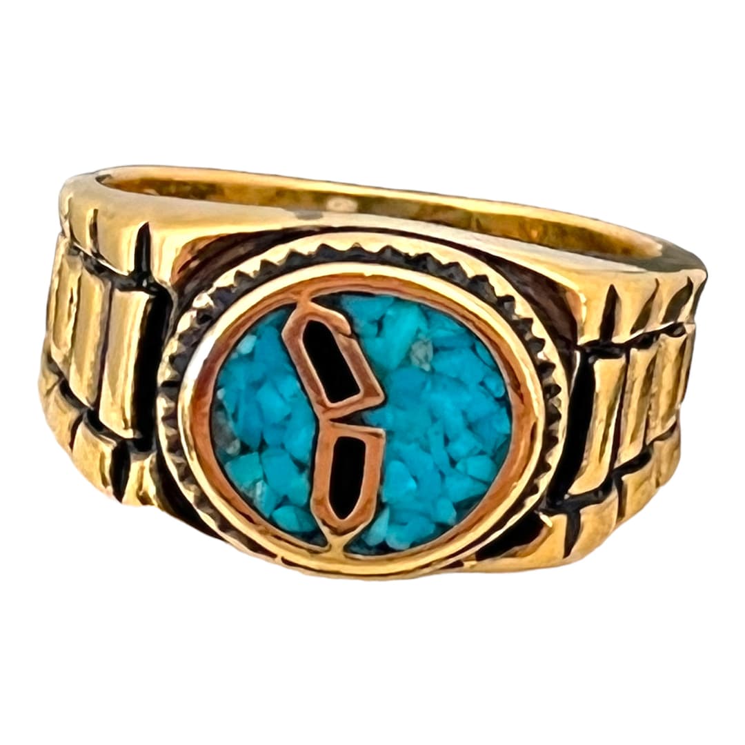 Vintage Castings on Parade Ring Gold Plate Turquoise Chips Men's Gents ...