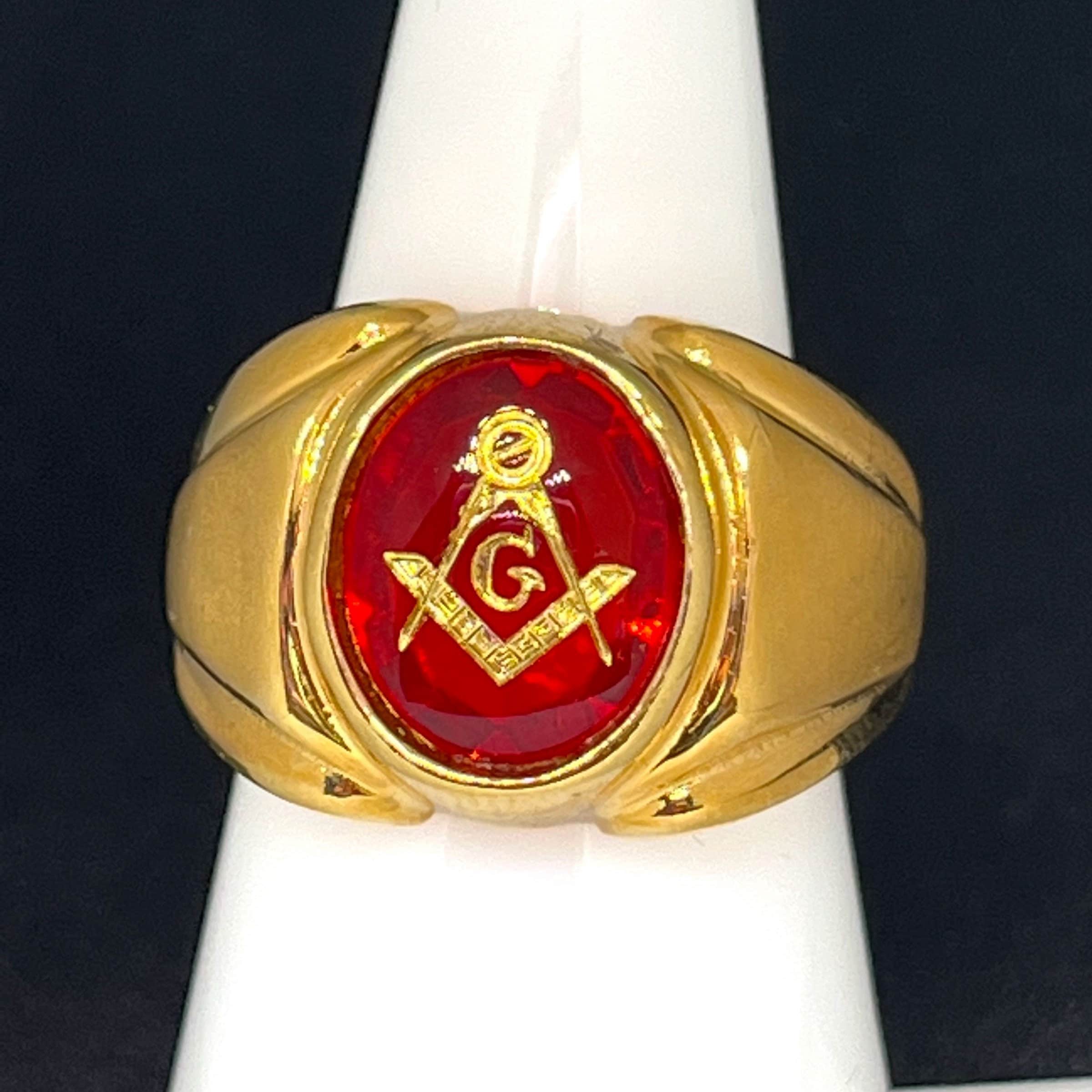 Vintage Ring Mid-century Mason Symbol Freemason 18K Gold Electroplate ...