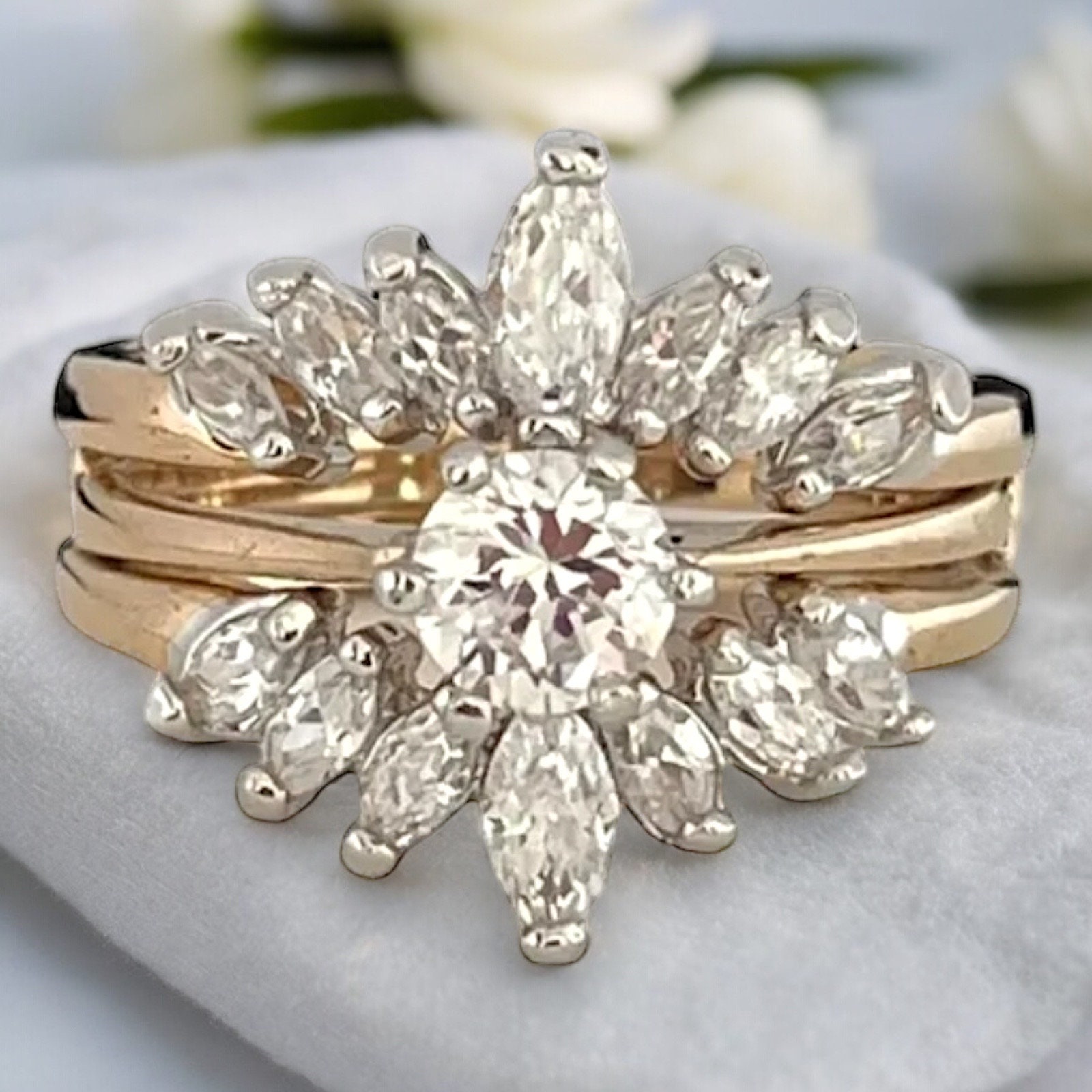 Vintage Wedding Ring Set Clear Cubic Zirconia Stones 14K Gold ...