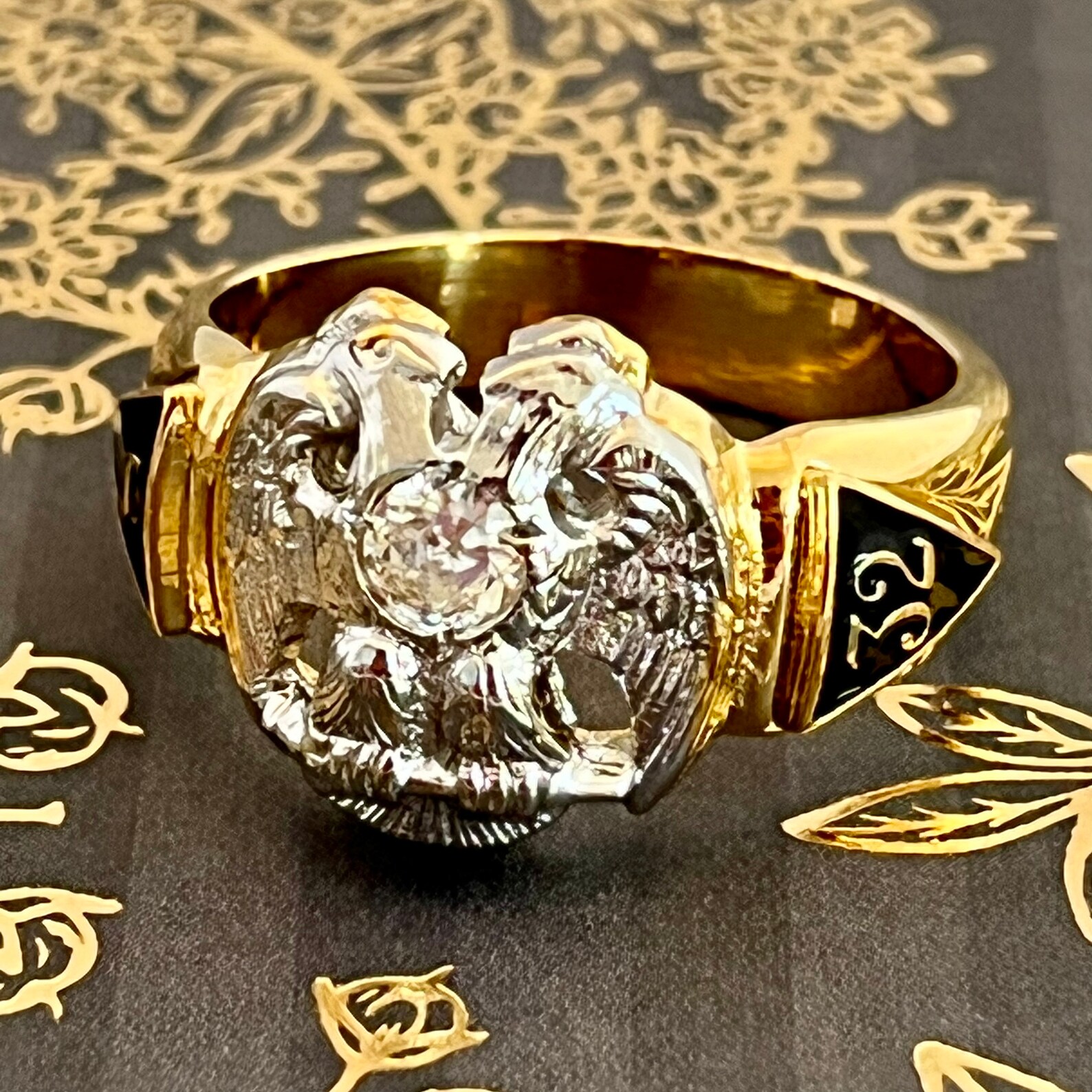 Vintage Ring Mid-century Mason Symbol Freemason 14K Gold - Etsy