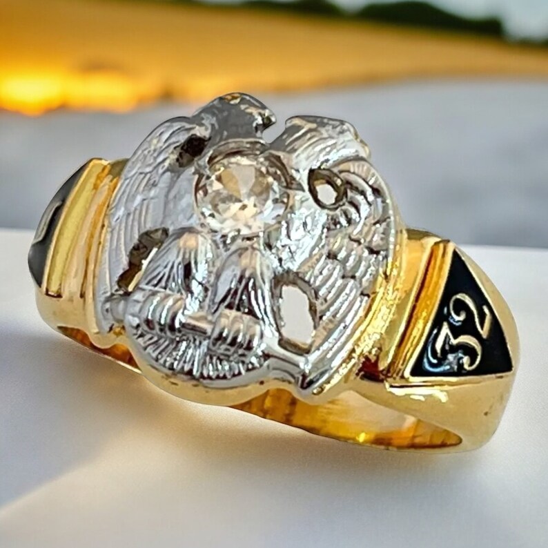 Vintage Ring Mid-century Mason Symbol Freemason 14K Gold Electroplate ...