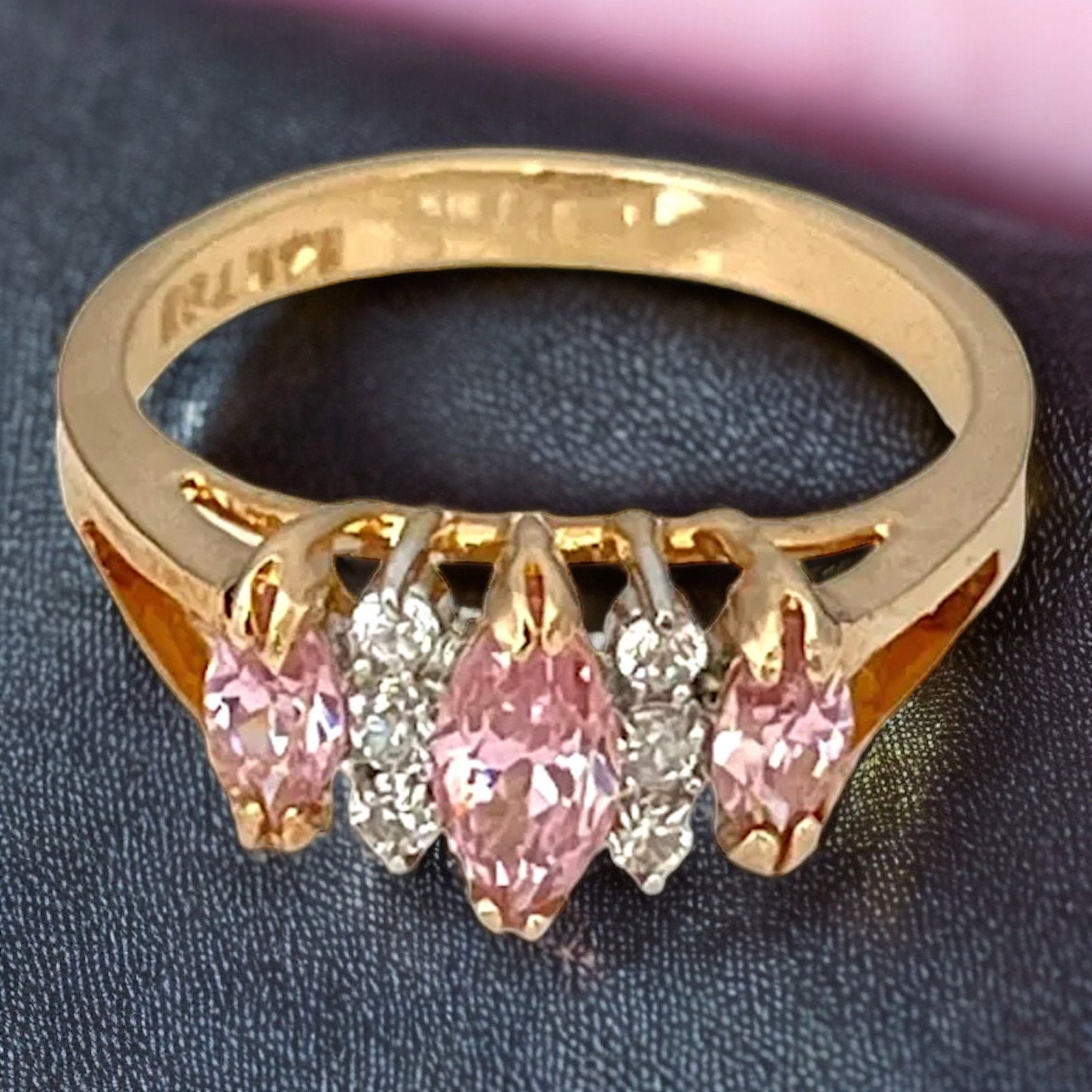 Vintage Ring Pink Tourmaline Cubic Zirconia With Austrian Crystal ...