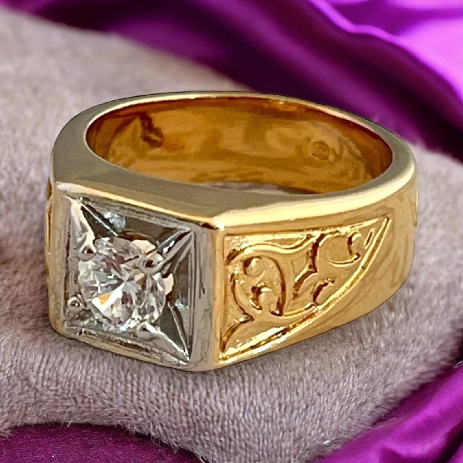 Vintage Ring Mid-century Mason Symbol Freemason 14K Gold Electroplate ...