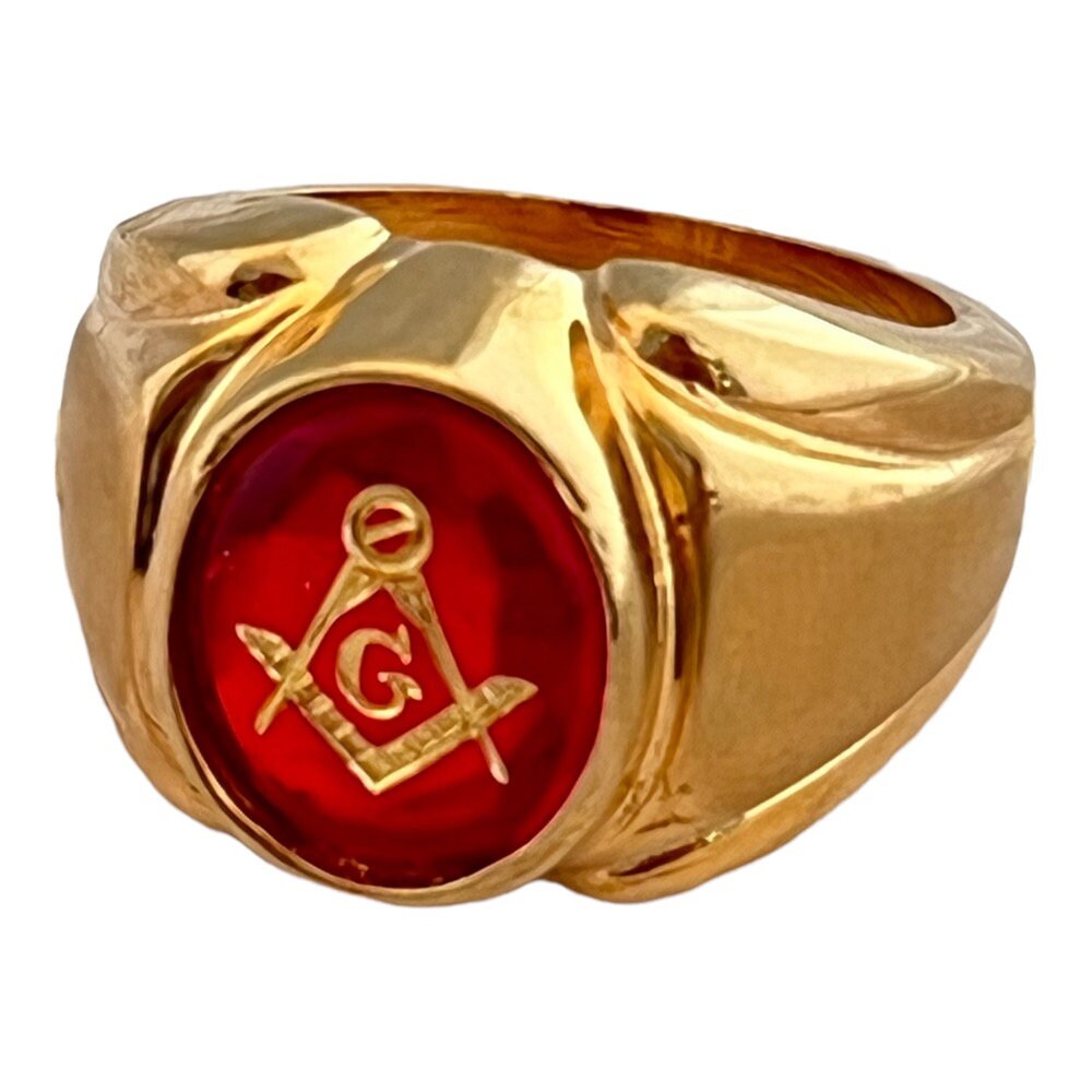 Vintage Ring Mid-century Mason Symbol Freemason 18K Gold Electroplate ...