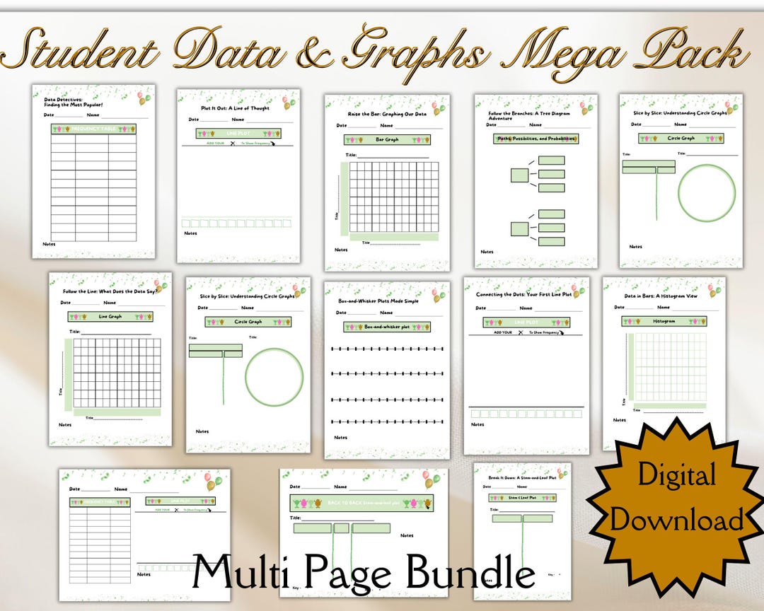 Student Data & Graphs Mega Pack | Statistics Worksheets | Mean Median ...