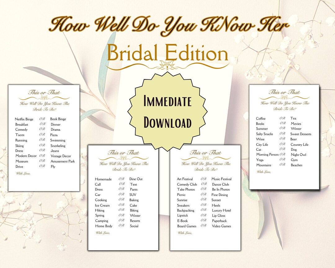 Bridal Shower Trivia Game Digital Download Instant Download - Etsy