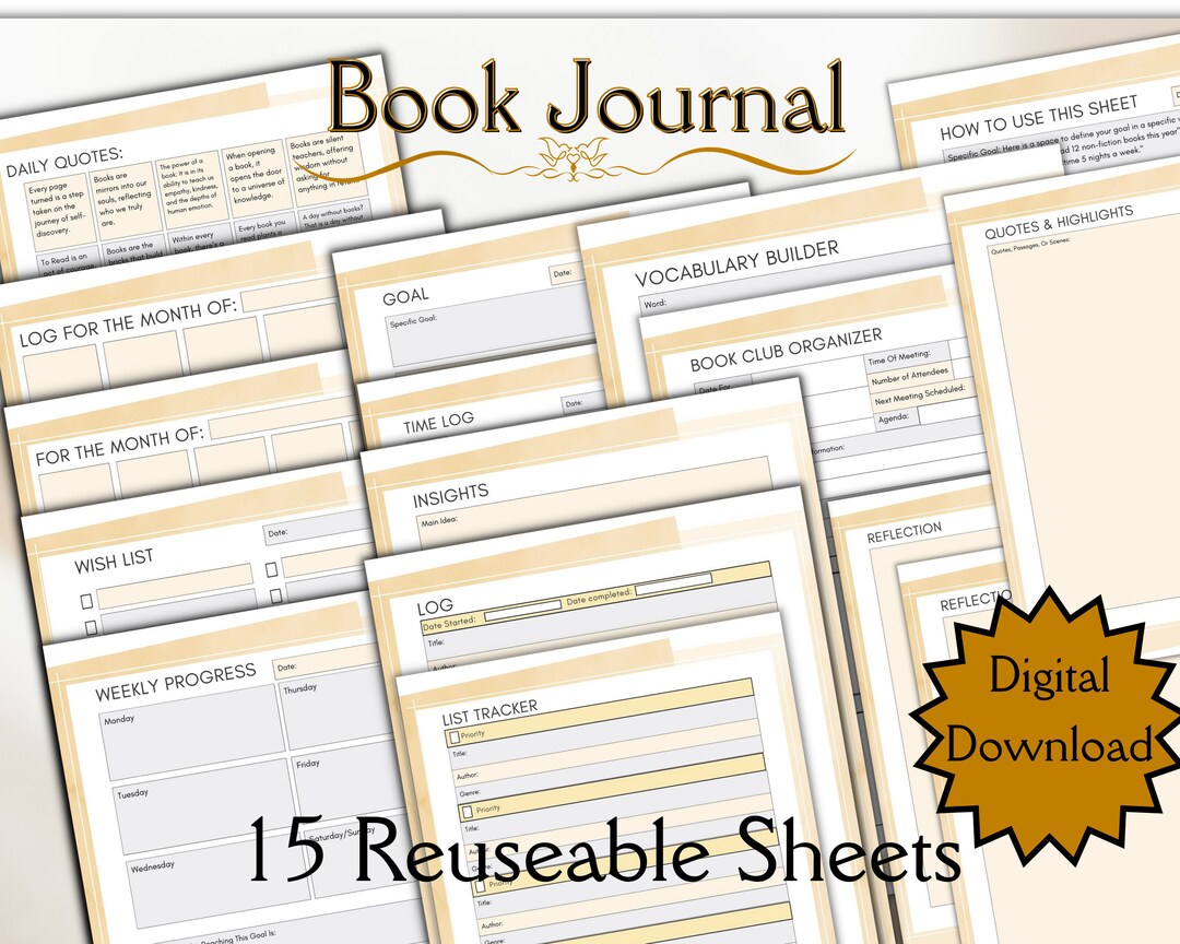 Book Log Journal - Digital Download Bundle - Etsy