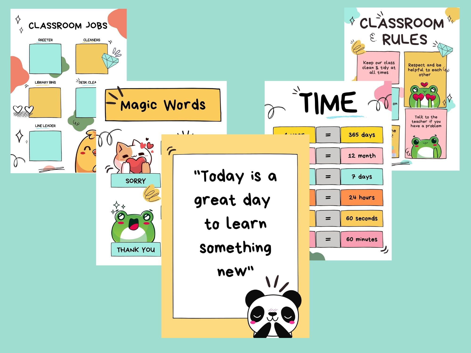 Kawaii Printable Posters. School Nursery Kindergarten Wall - Etsy