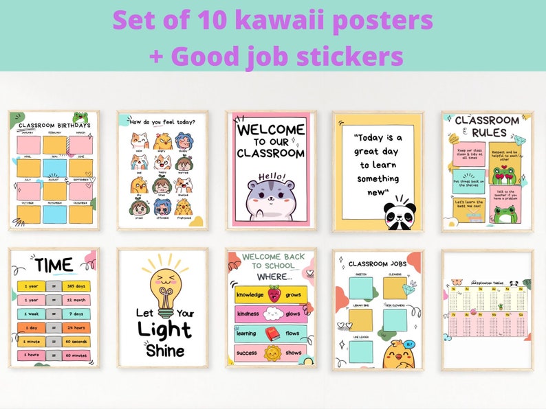 Kawaii Printable Posters. School Nursery Kindergarten Wall - Etsy