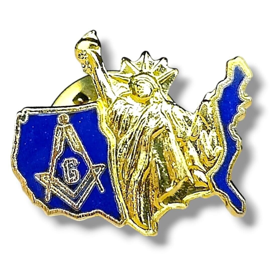 Masonic Lapel Pin Statue of Liberty USA Yellow Gold Tone Freemasonry ...