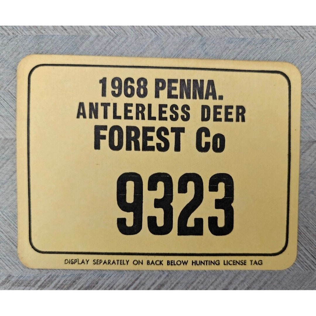 1968 Penna Antlerless Deer 9323 Forest Co Cardboard Hunting License ...