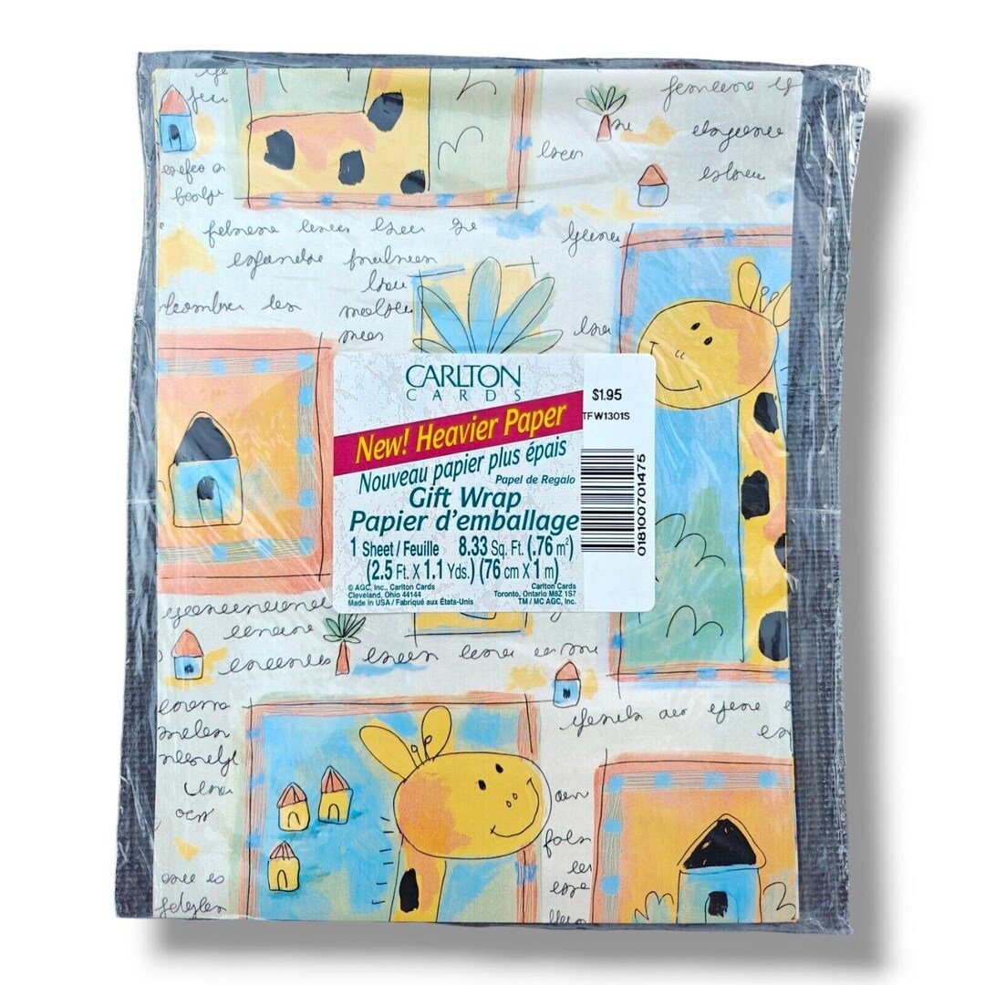 Vintage Carlton Cards Baby Shower Birthday Unisex Gift Wrap Paper New ...