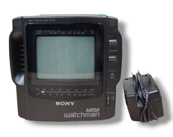 Vintage Sony Mega Watchman Walkman Portable TV Am/fm Radio FD-525 Works ...