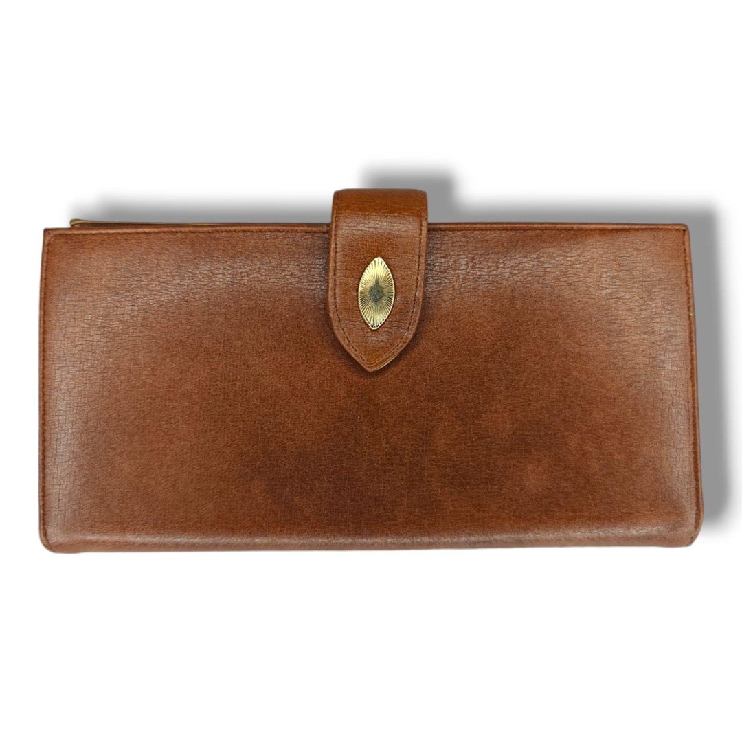 Vintage Baronet Women's Brown Leather Wallet Clutch Checkbook Snap ...