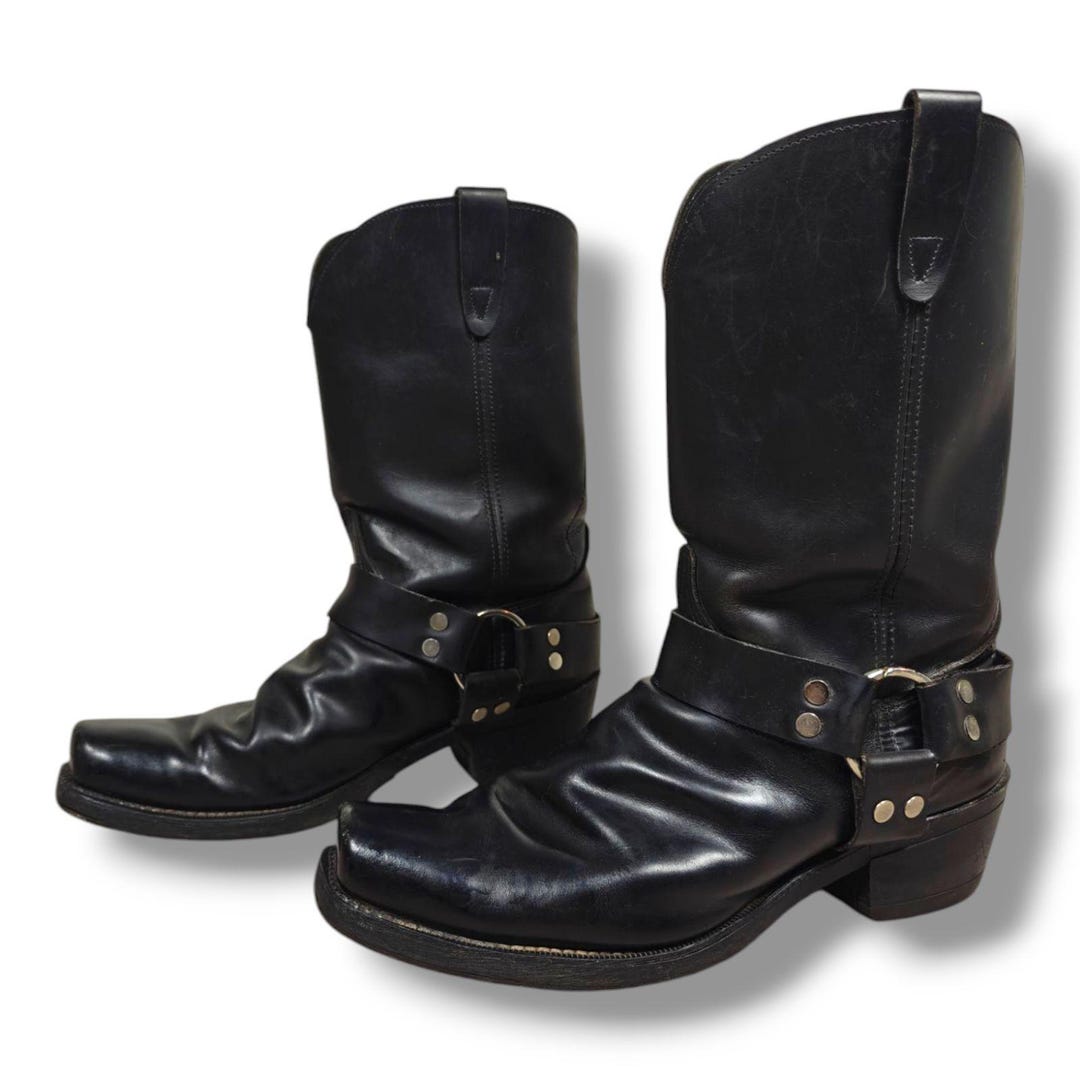 Vintage Durango Harness Boots Mens 10.5 D Square Toe Black Leather Moto ...