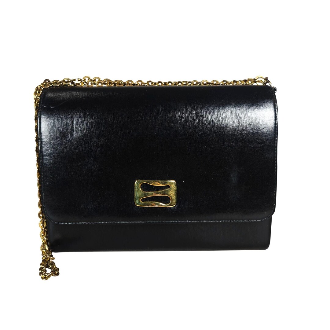 Vintage Crown Lewis Black Patent Leather Chain Shoulder Evening Bag ...