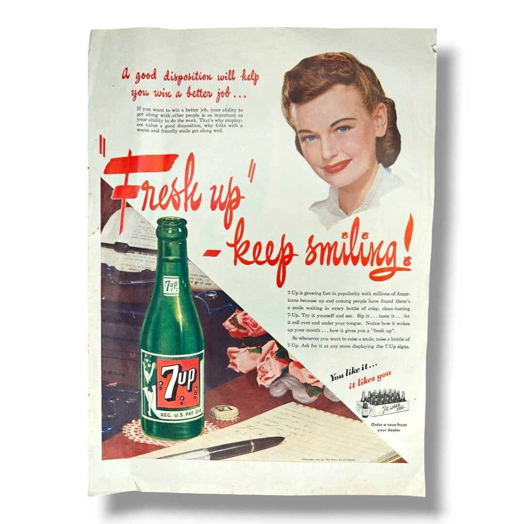 7-up Keep Smiling Fresh up Seven up Vintage Print Ad 1945 Pin Up - Etsy