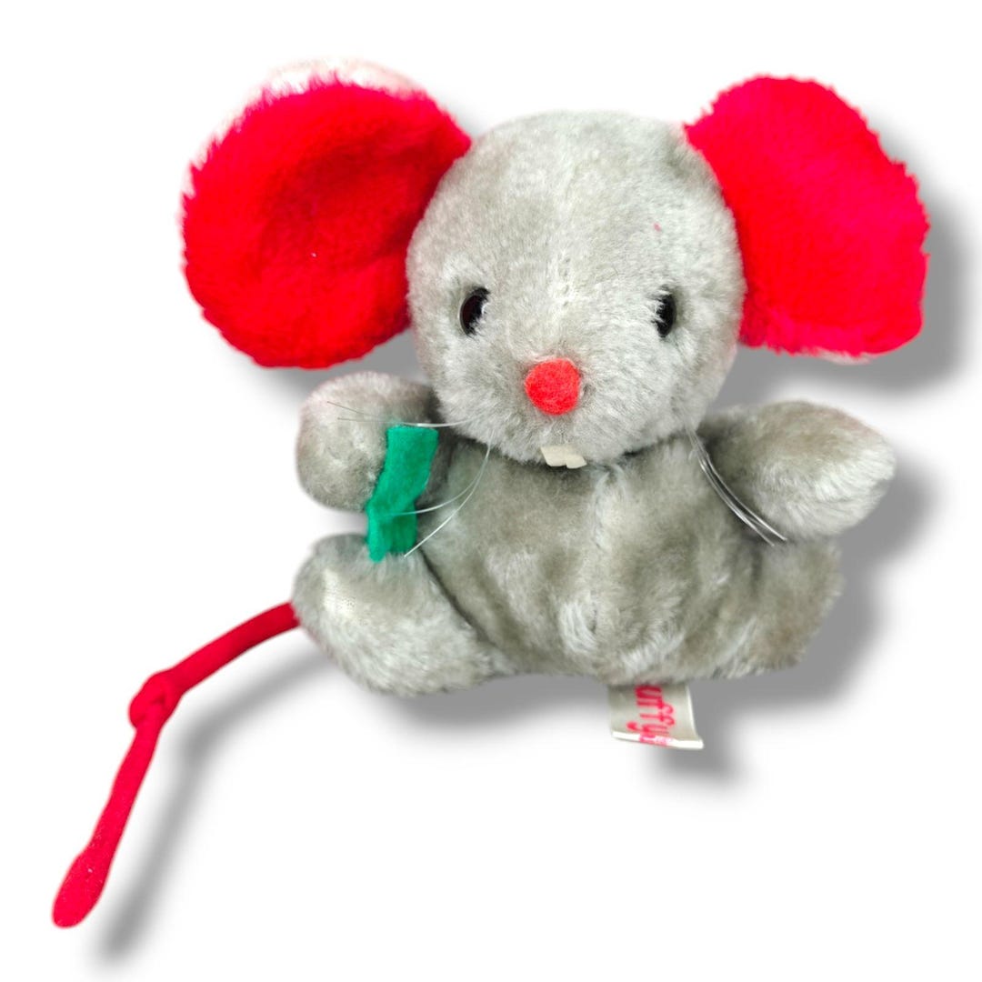 Vintage Russ Berrie Mouse Stuffy Gray Plush Toy Big Red Ears 1977 - Etsy