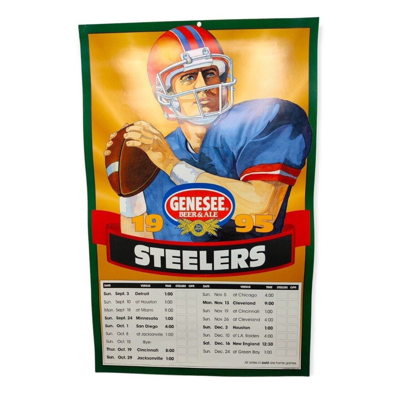 Vintage Pittsburgh Steelers Schedule Wall Poster 1995 Genesee Beer Ale ...