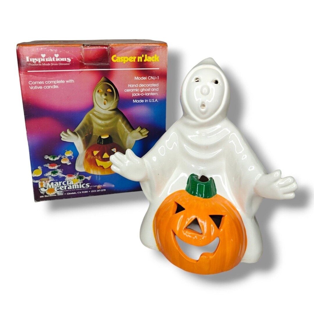 Vintage Marcia Ceramic Tea Light Halloween Ghost Pumpkin Figurine ...