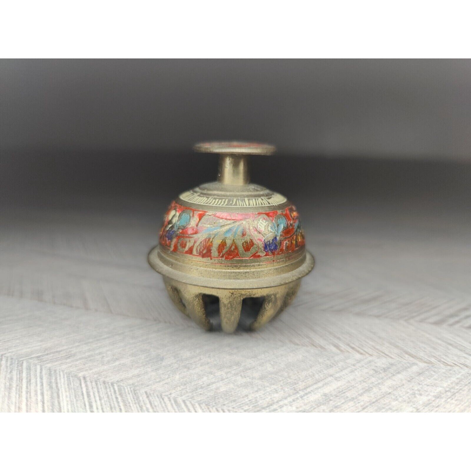 Vintage Brass Elephant Claw Bell Etched & Enameled With Floral - Etsy