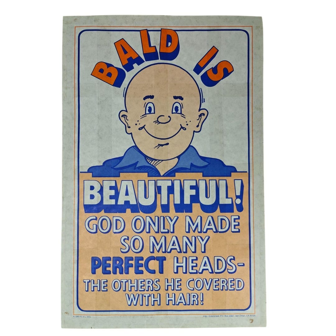 Vintage Bald is Beautiful Poster 1983 Funny Novelty Humor Wall Decor ...