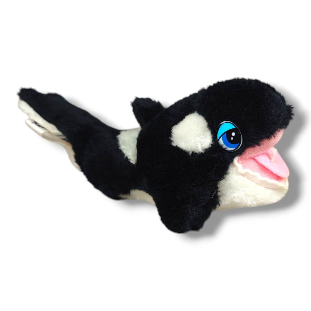 Vintage 1989 Sea World Shamu Orca Whale Plush Toy 9" Black White ...