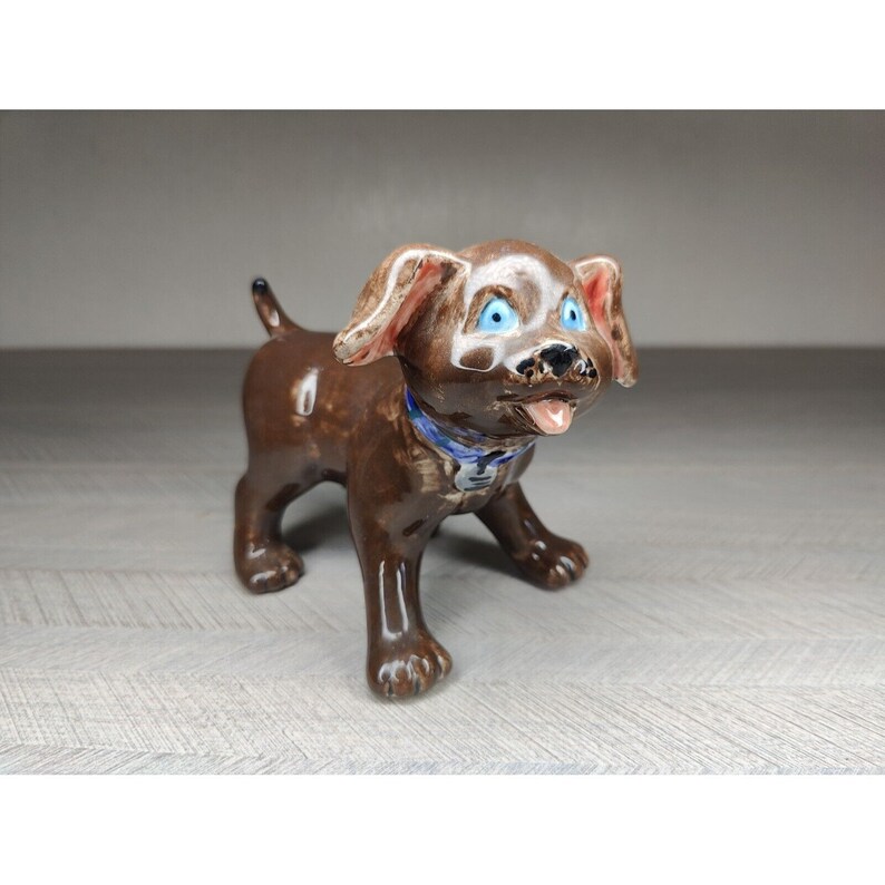 Vintage Ceramic Dog Puppy Figurine Hand Painted Glazed Kitsch Floppy ...
