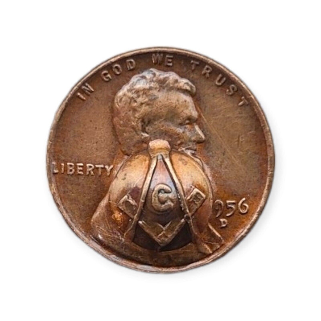 Vintage Masonic Wheat Penny Counter-stamped Freemason Compass & Square ...