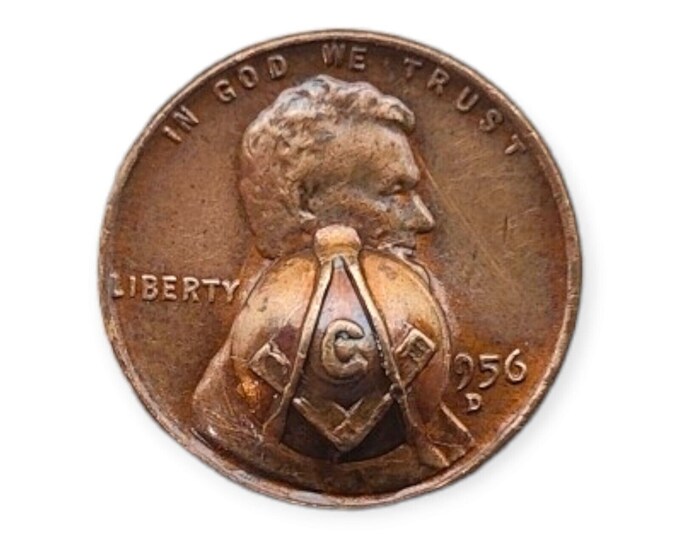 Vintage Masonic Wheat Penny Counter-stamped Freemason Compass & Square ...