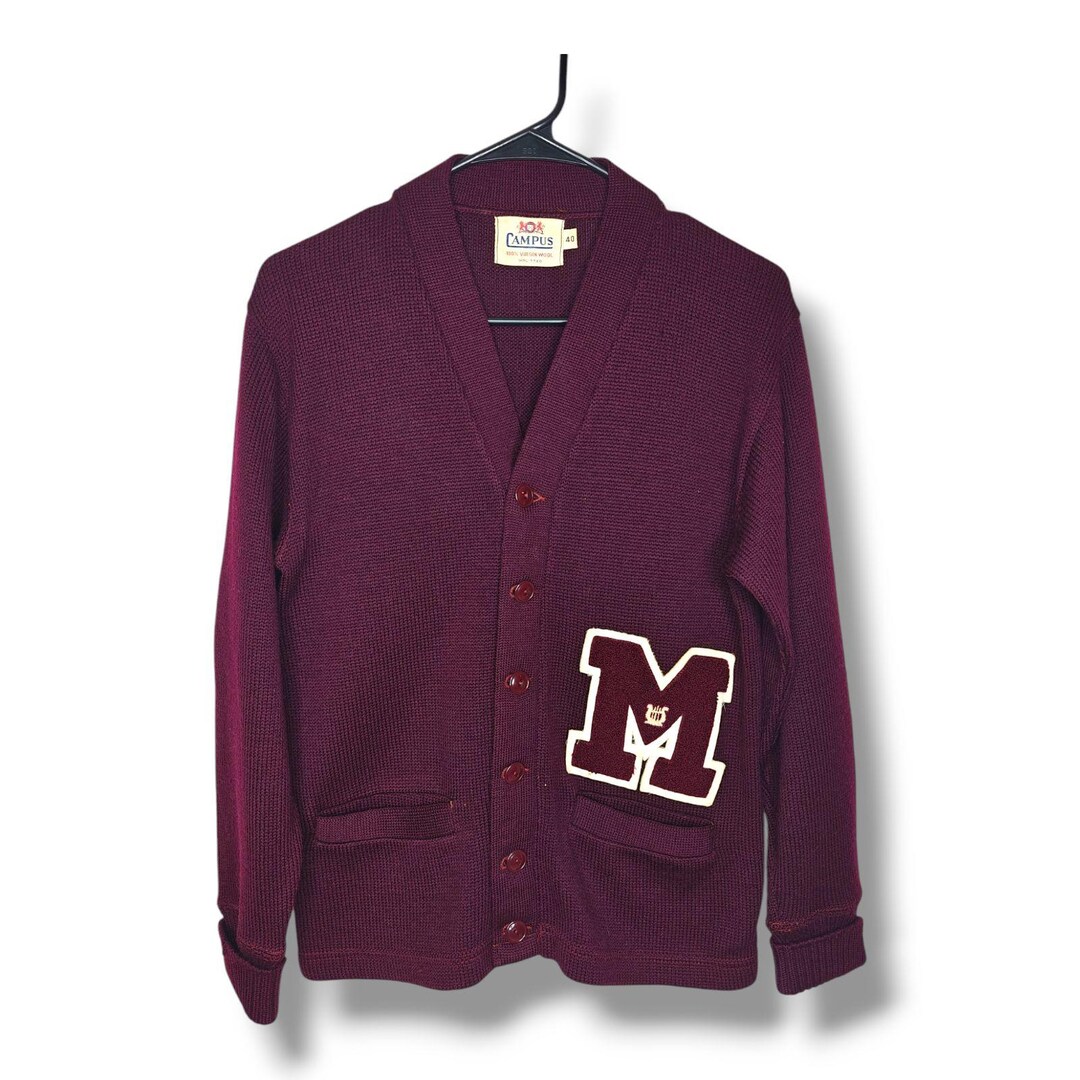 Vintage Varsity Letterman Cardigan Sweater Jacket Burgundy Wool 50s Sz ...