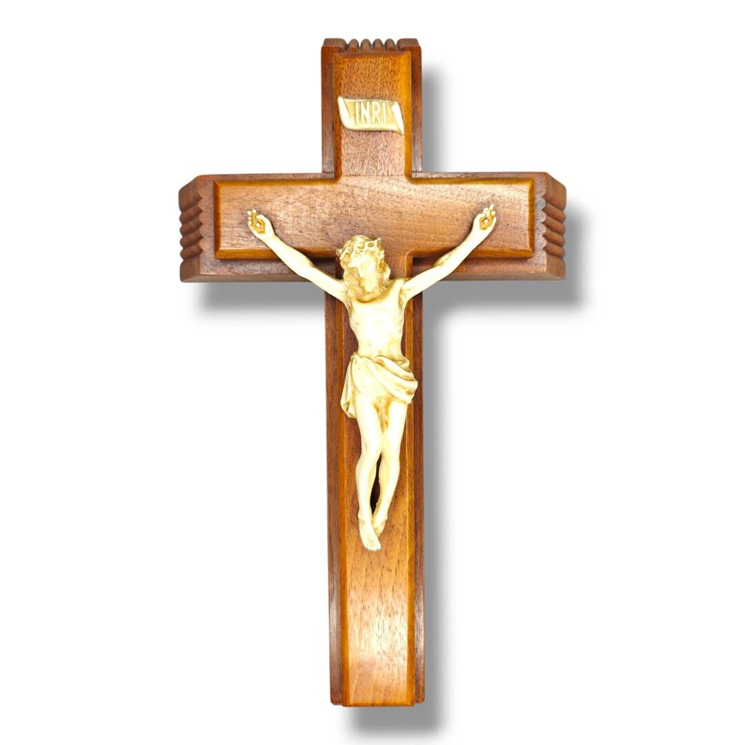 Vintage Catholic Wooden Sick Call Last Rites Crucifix Cross Set Beige ...