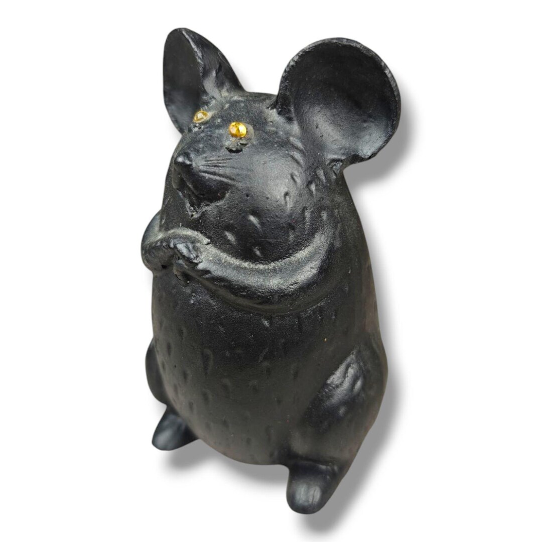 Handcrafted Coal Mouse Figurine With Golden Eyes 4.5" Tall - Etsy