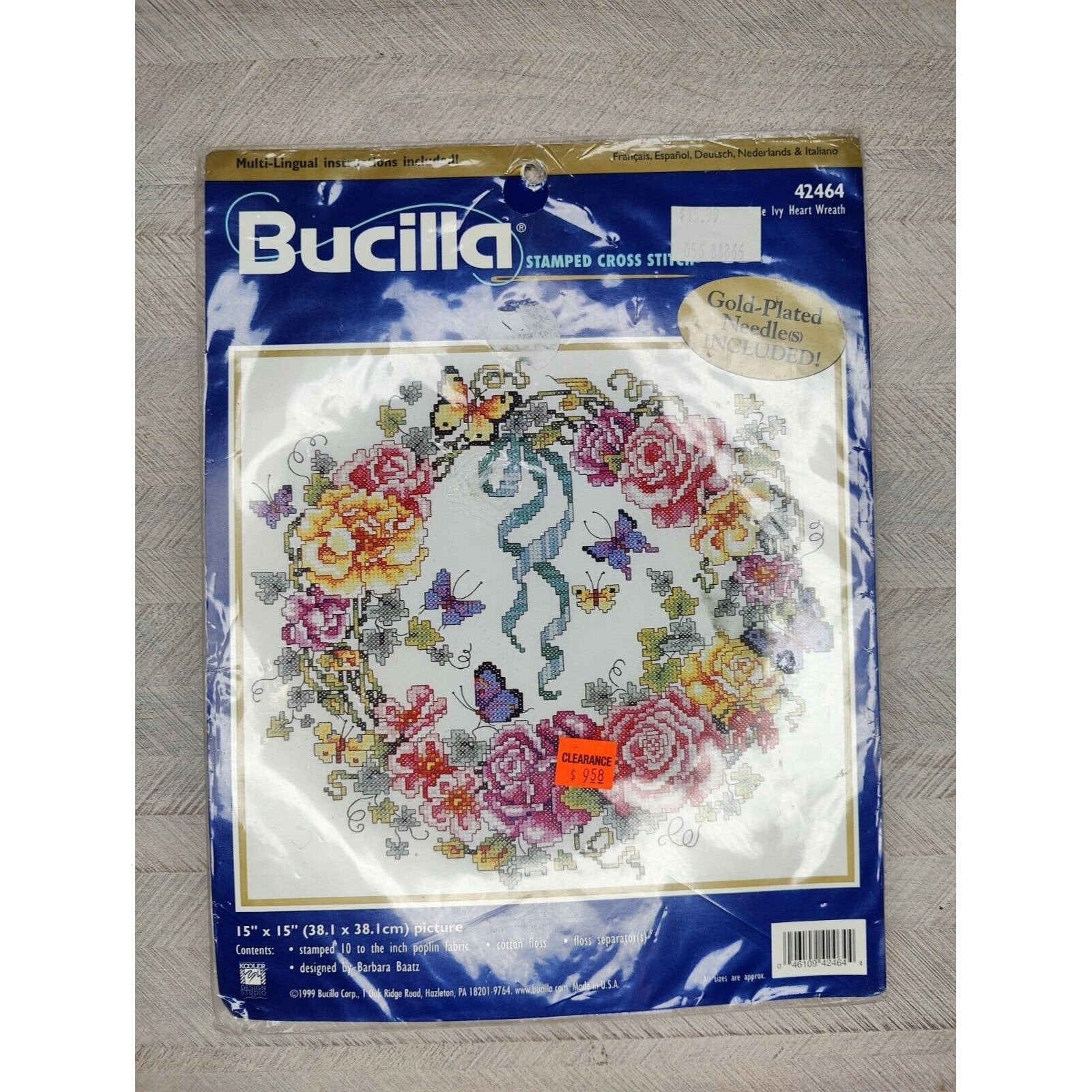 Bucilla Stamped Cross Stitch Kit rose Ivy Heart Wreath 42464 ...