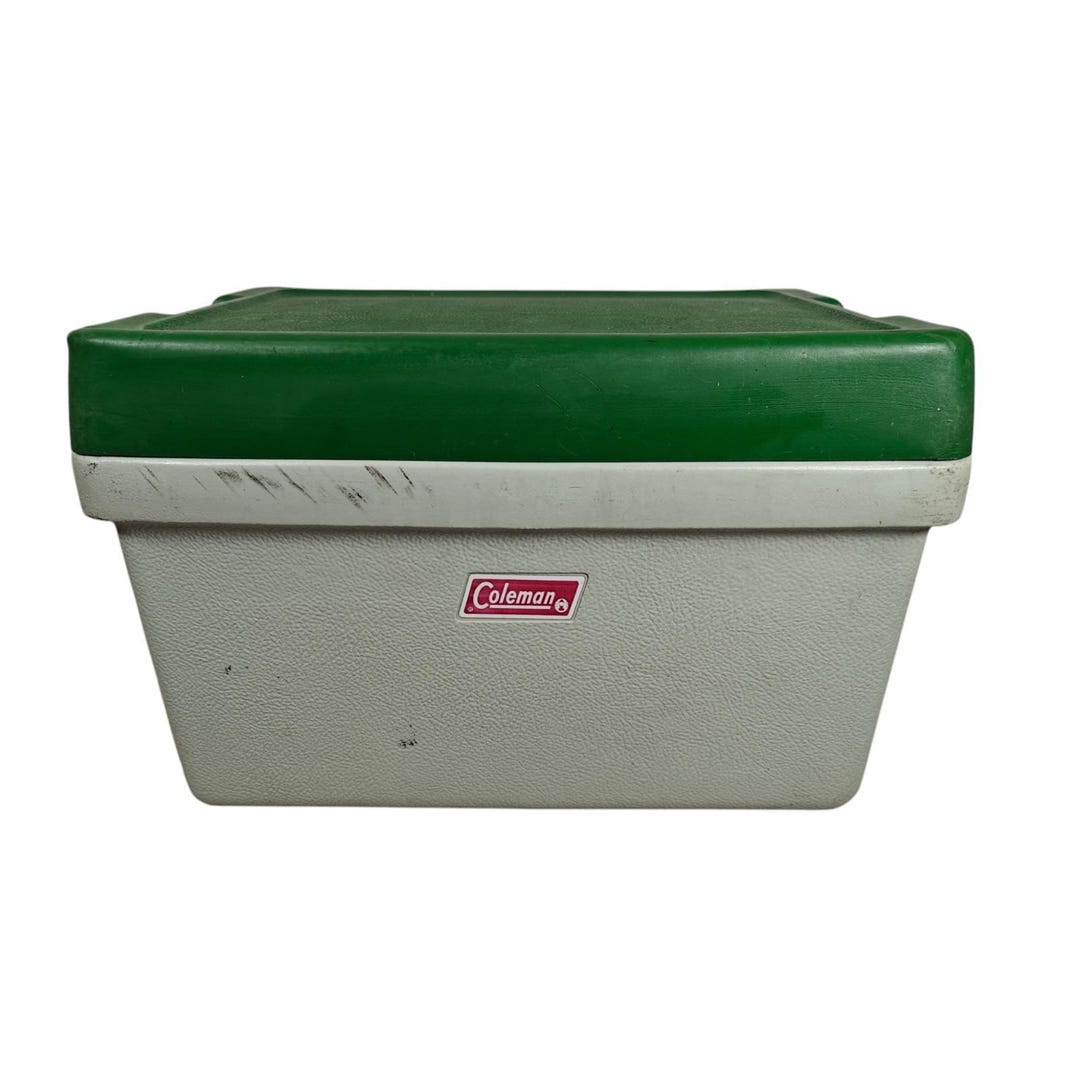 Vintage Coleman Green Plastic Ice Chest Cooler Metal Handles Camping ...