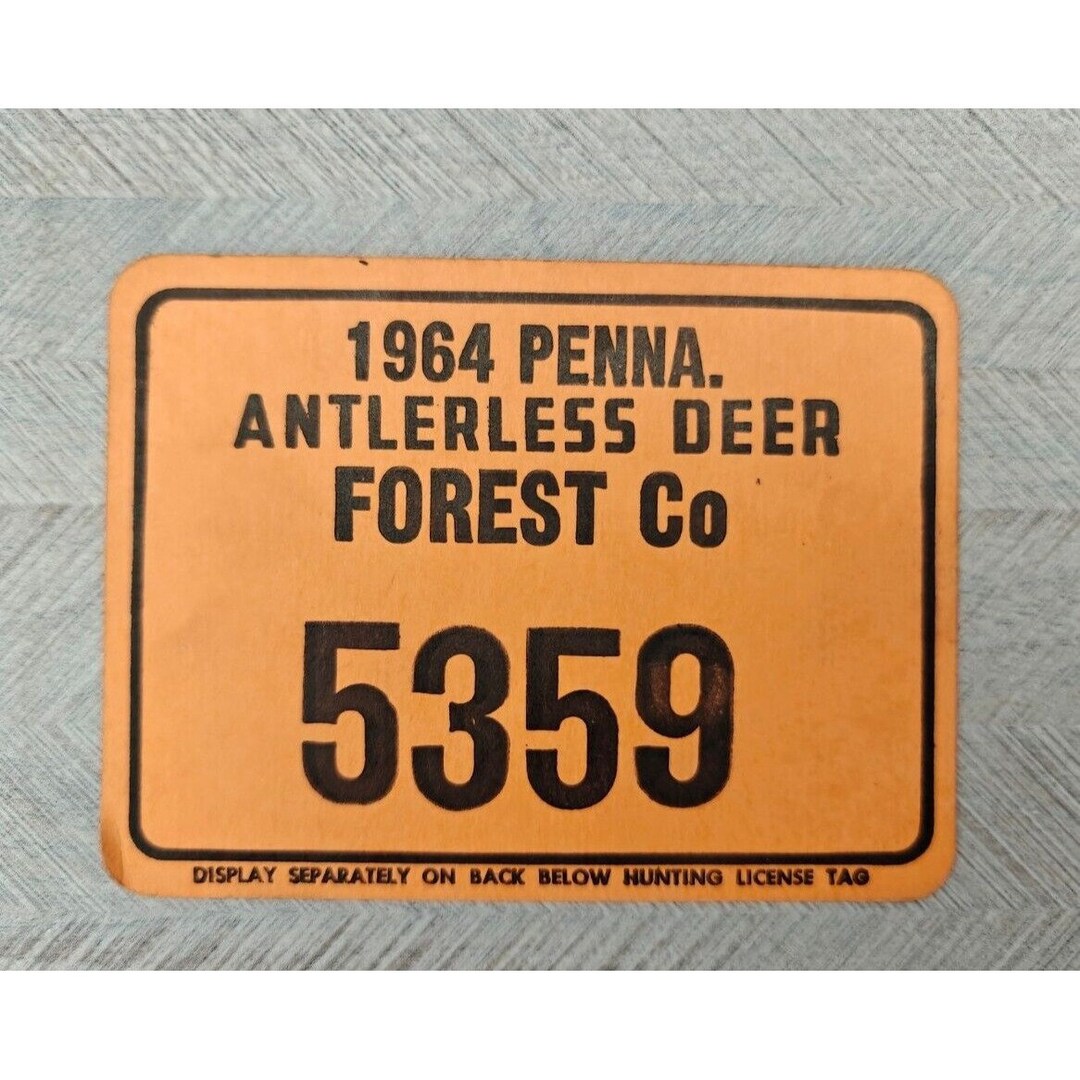 1964 Penna Antlerless Deer 5359 Forest Co Cardboard Hunting License ...