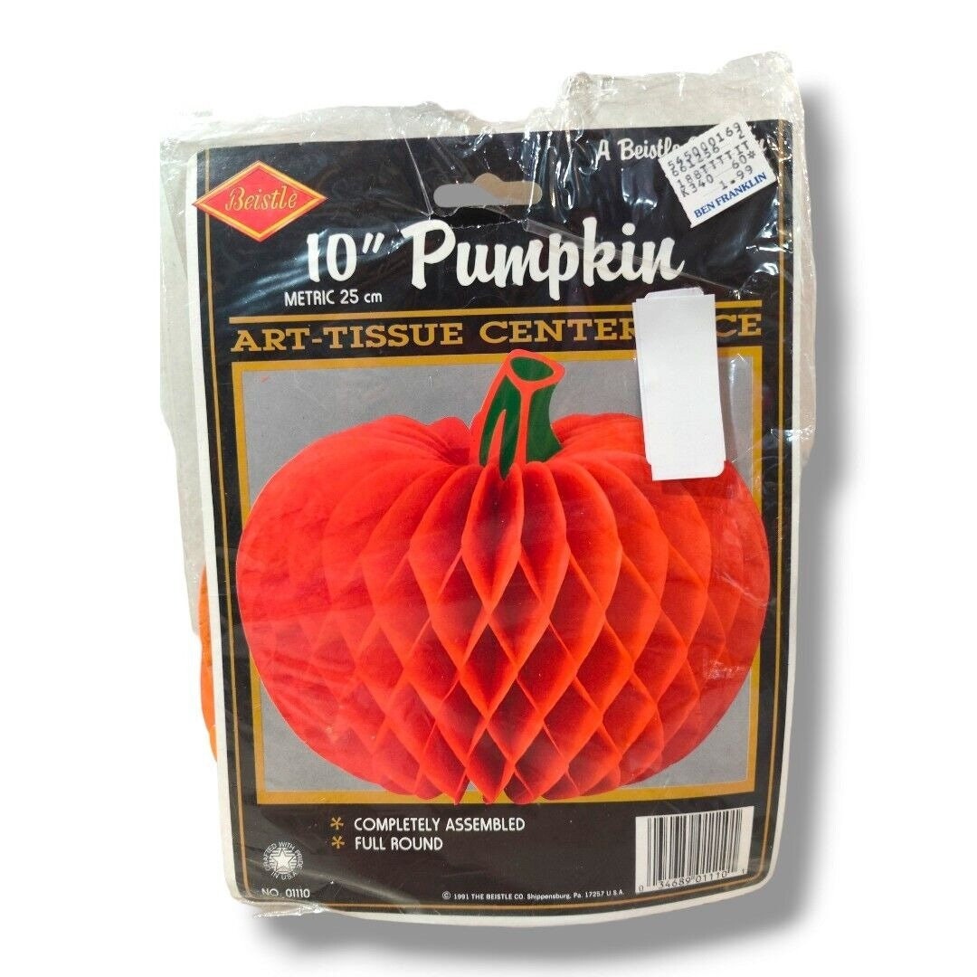 Vintage 10 Beistle Pumpkin Tissue Centerpiece Honeycomb Halloween Fall ...