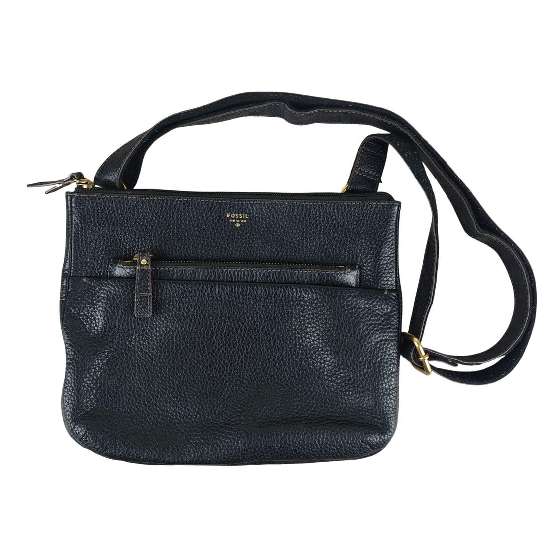 Vintage Fossil Black Pebbled Leather Crossbody Bag With Adjustable ...