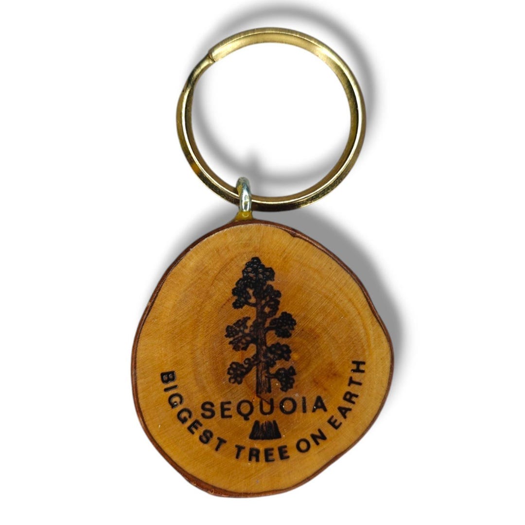 Vintage Sequoia Wooden Keychain Biggest Tree on Earth Natural Wood ...