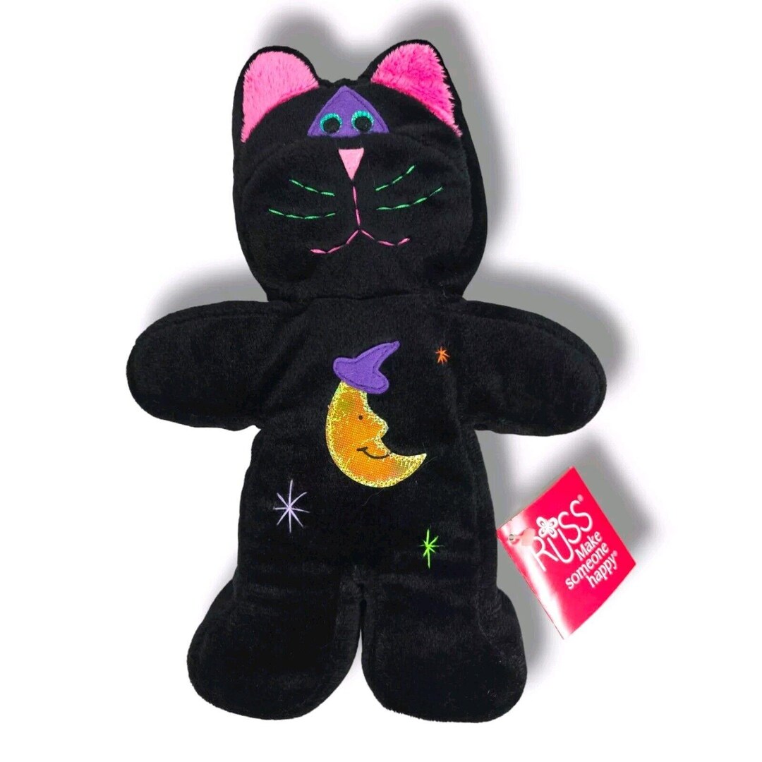Black Halloween Cat Plush Toy With Moon & Stars Design - 8" Tall - Hugs ...