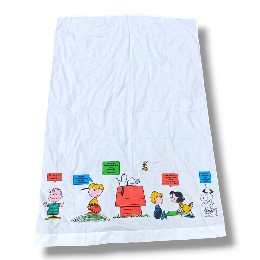 Peanuts Snoopy Charlie Brown Twin Flat Sheet Stevens Utica Vintage USA ...