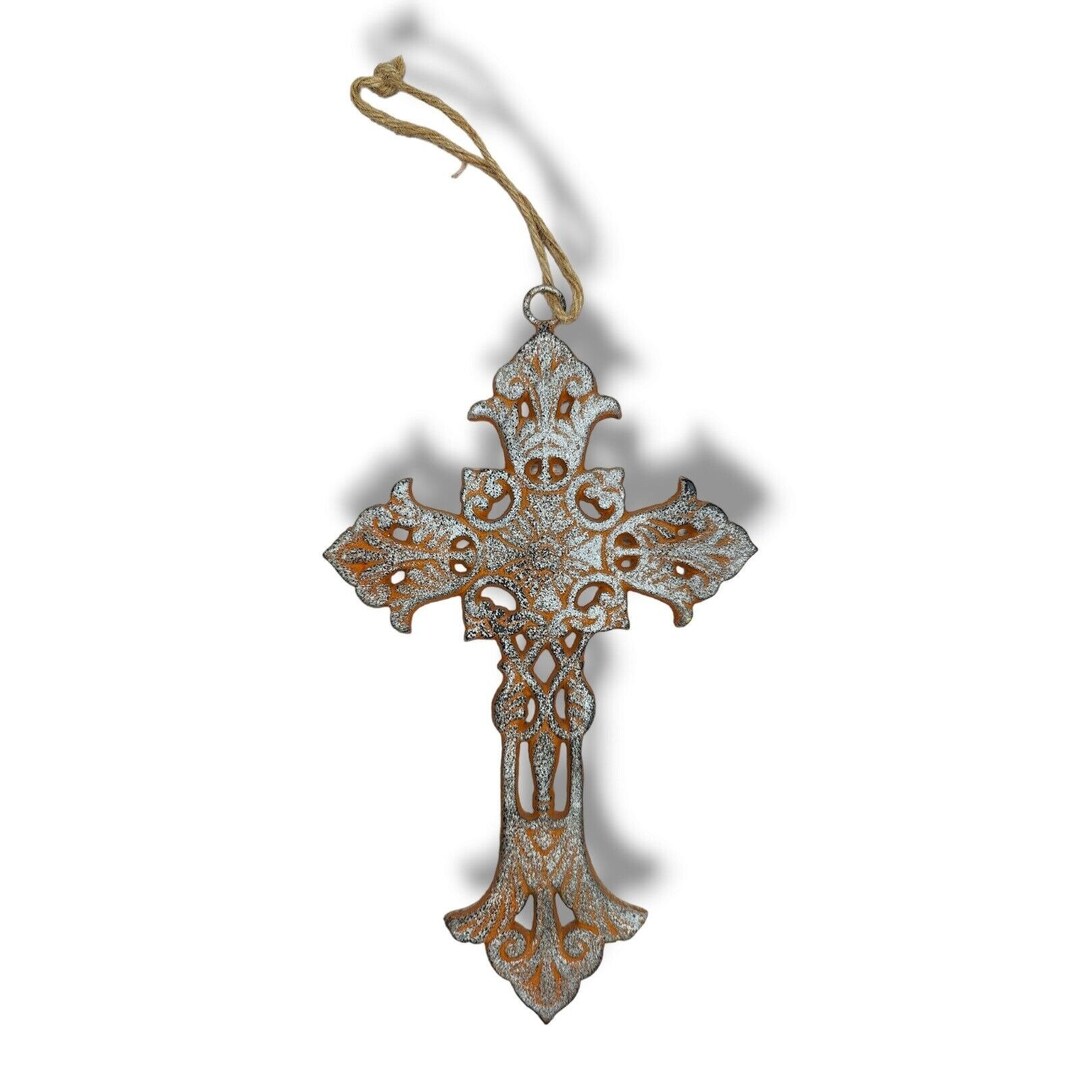 Vintage Cast Iron Aluminum Cross Crucifix 11. 5" Decorative Wall Hang ...