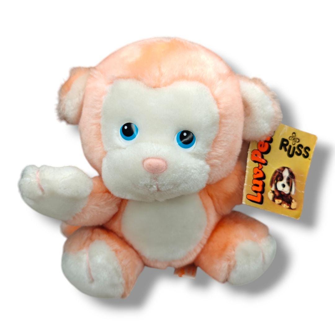 Vintage Russ Berrie Luv-pet Mookey Plush Monkey Peach White 8" NEW With ...