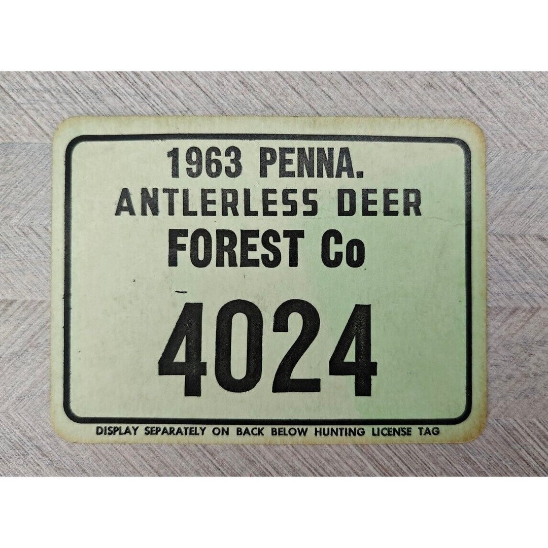 1963 Penna Antlerless Deer 4024 Forest Co Cardboard Hunting License ...