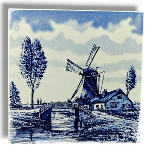 Vintage Delft Blue Hand-painted Ceramic Tile Dutch Windmill Scene Wall ...