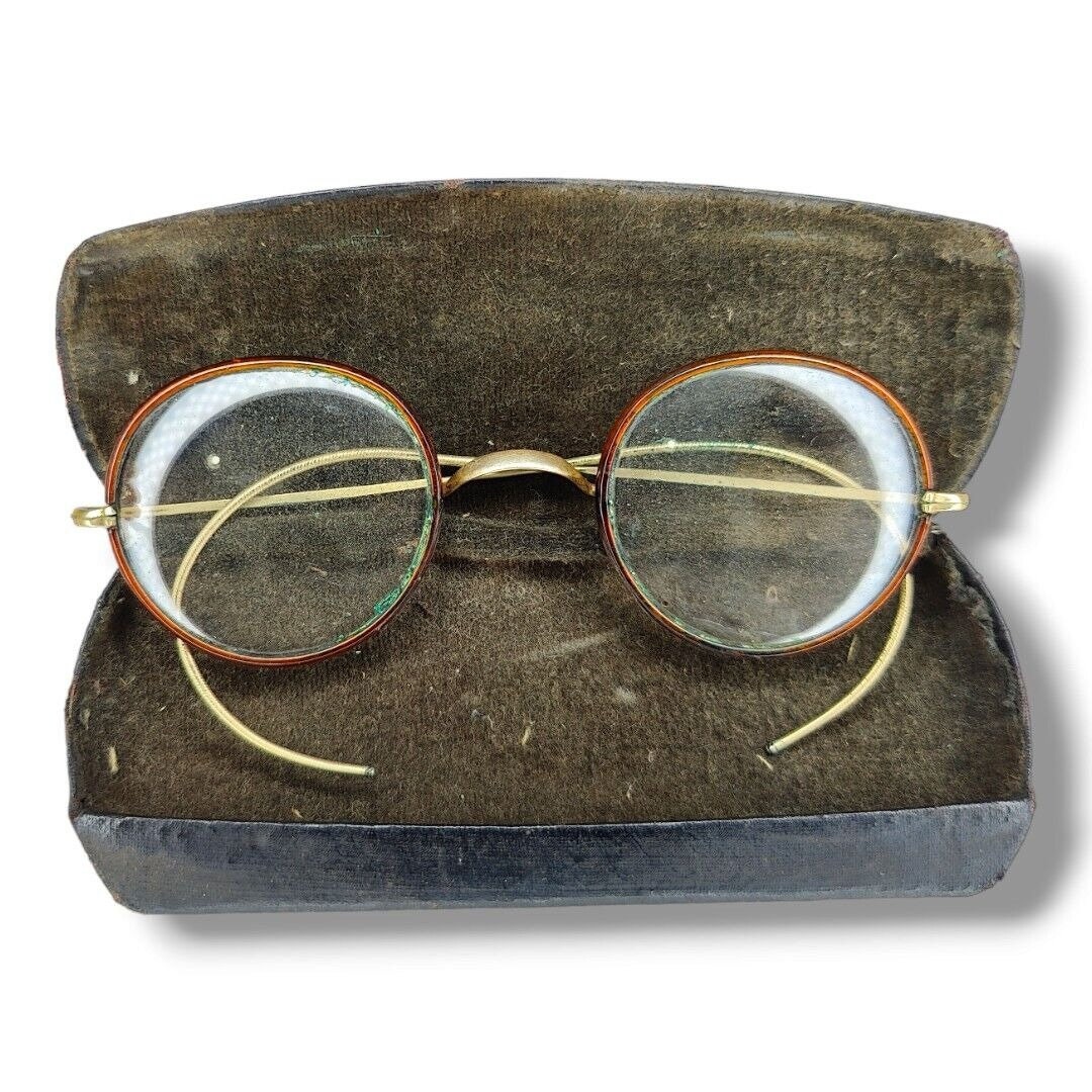 Antique Wire Rim Round Eyeglasses W/case - Etsy