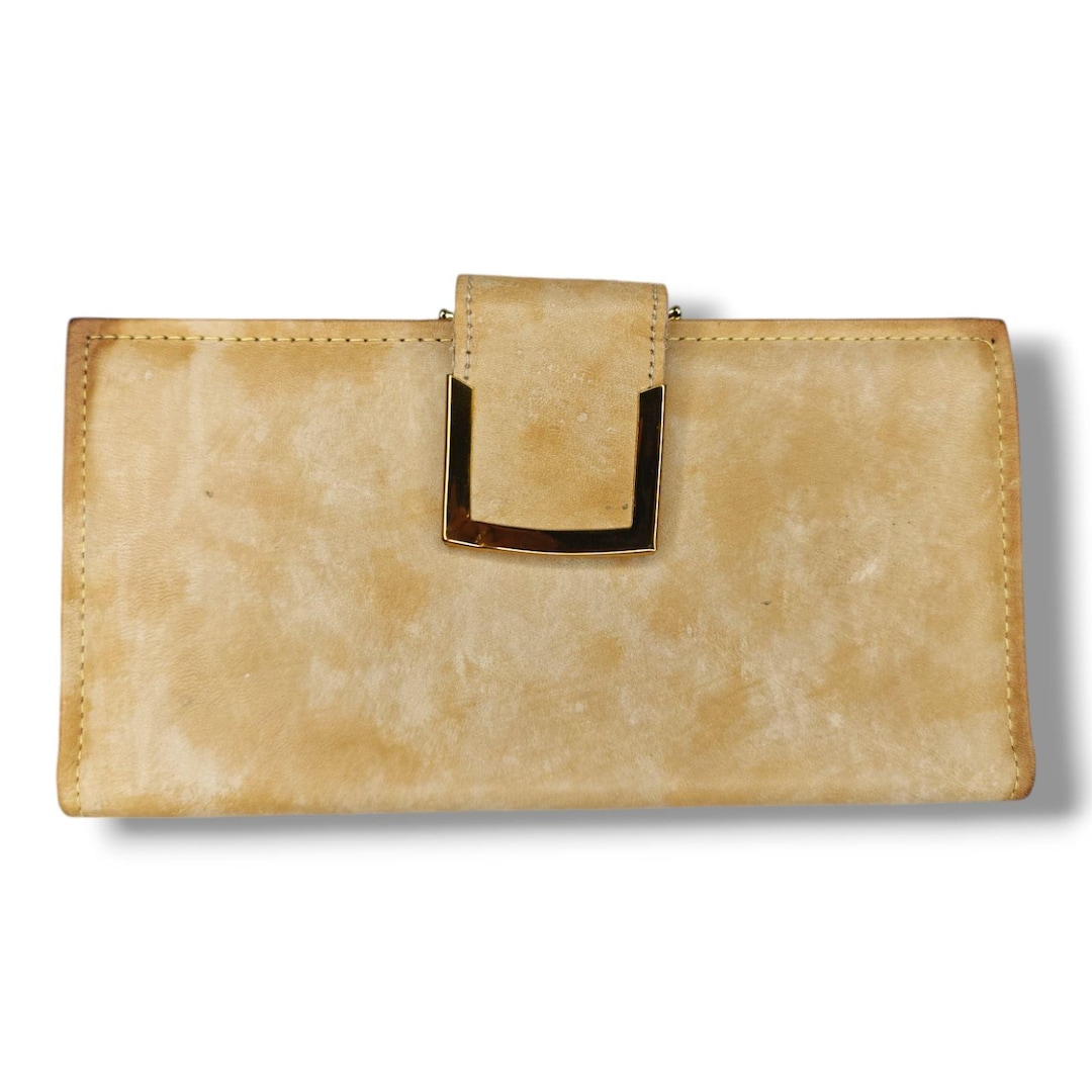 Vintage Crown Checkbook Wallet Beige Tan Cowhide Leather Kisslock Coin ...