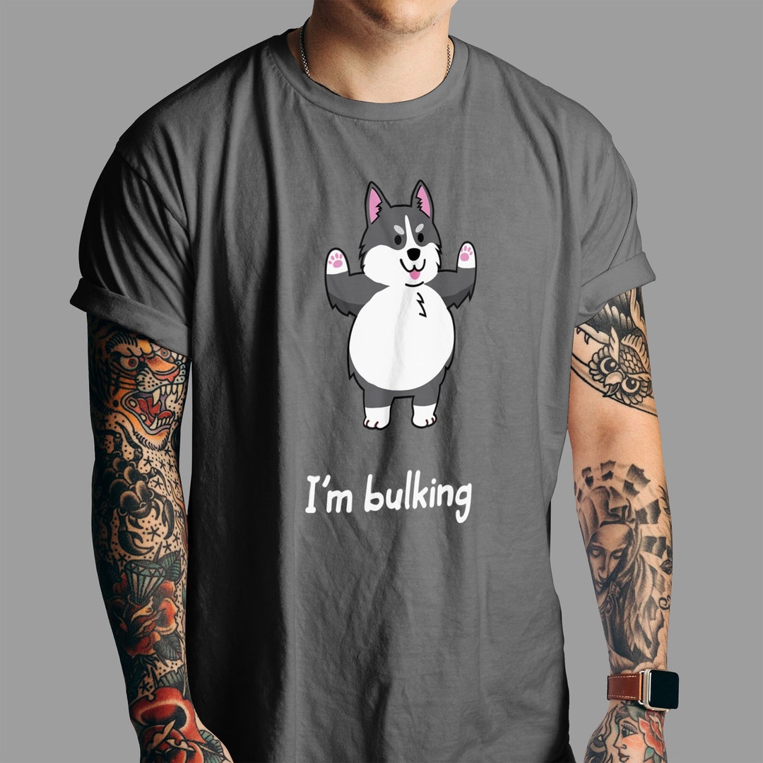 Cute Fun Pet Dog Husky Bulking Exercise Graphic Tee - Etsy
