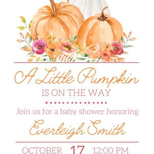 Editable Fall Baby Shower Invitation, A Little Pumpkin is on the Way ...